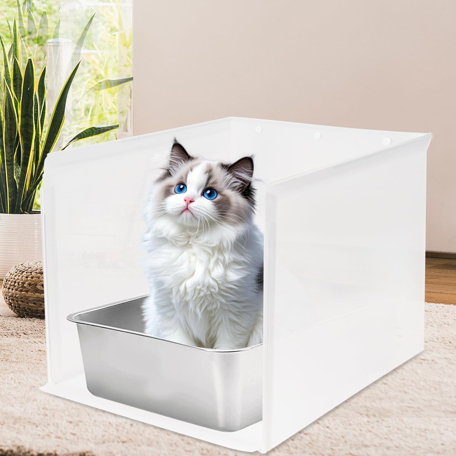 WOWSSPET 1Pc Large Cat Litter Box Enclosure, Pee Shields High Side Lit ...